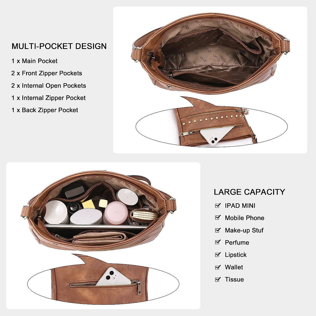 CLUCI Backpack Purse for Women Fashion Leather Crossbody Bags Purses for Women, Leather Messenger Tassel Bag