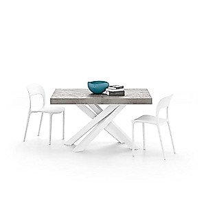 Mobili Fiver, Emma 140 Extendable Dining Table, Concrete Grey with White Crossed Legs, Made in Italy