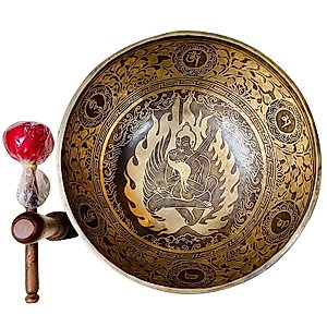 Singing Bowl Nepal -12 Inches Master Healing"Buddha Shakti Carved Tibetan Singing Bowl,Meditation Bowl, Tibetan Bowls, Free Singing Bowl Silk Cushion, Striker and Drum Stick
