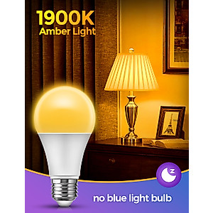 JandCase Sleep Light Bulb, Amber Light Bulbs for Sleep Therapy, Blue Light Blocking, 1900K Dim Light Bulbs 60W Equivalent, Mood Soothing Light, E26 A19 Warm Light Bulbs for Bedroom, Nursery, 2 Pack