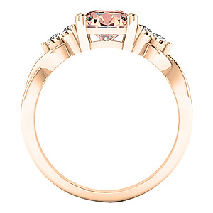 Dazzlingrock Collection 8x6mm Emerald Cut Morganite & Round White Diamond Twisted Engagement Ring for Women in 10K Solid Rose Gold, Size 7