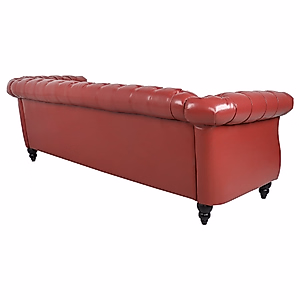 LEVNARY Chesterfield Sofa, Classic Tufted Upholstered Leather Couch, Modern 3 Seater Couch Furniture with Tufted Back for Living Room Office (Wine Red)