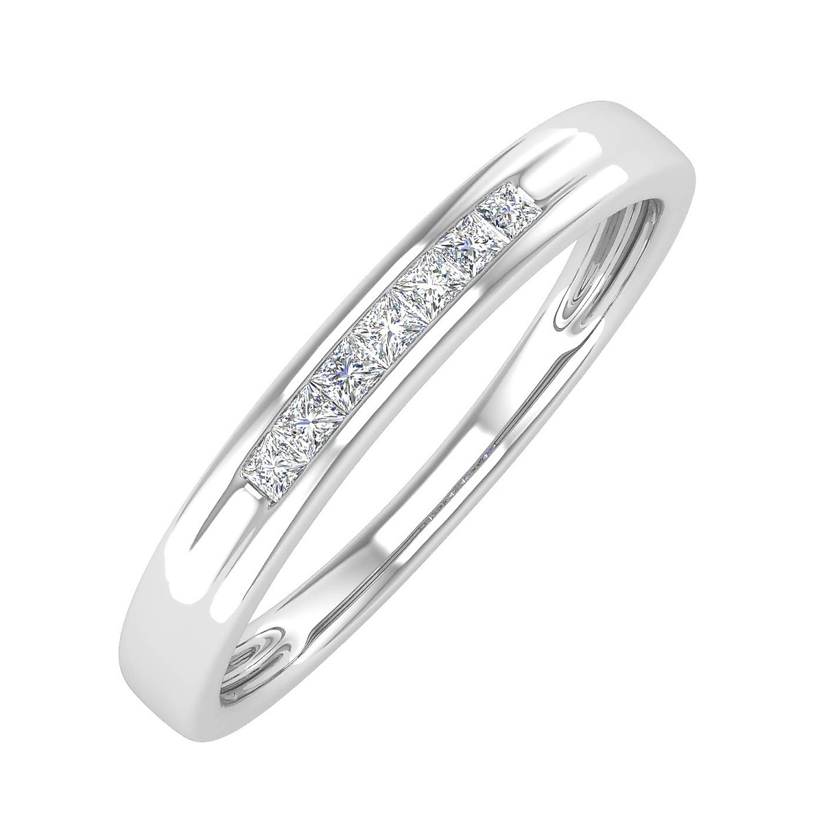 FINEROCK 1/10 Carat Channel Set Diamond Wedding Anniversary Ring in 14K White Gold (Ring Size 9.25) (I1-I2 Clarity)