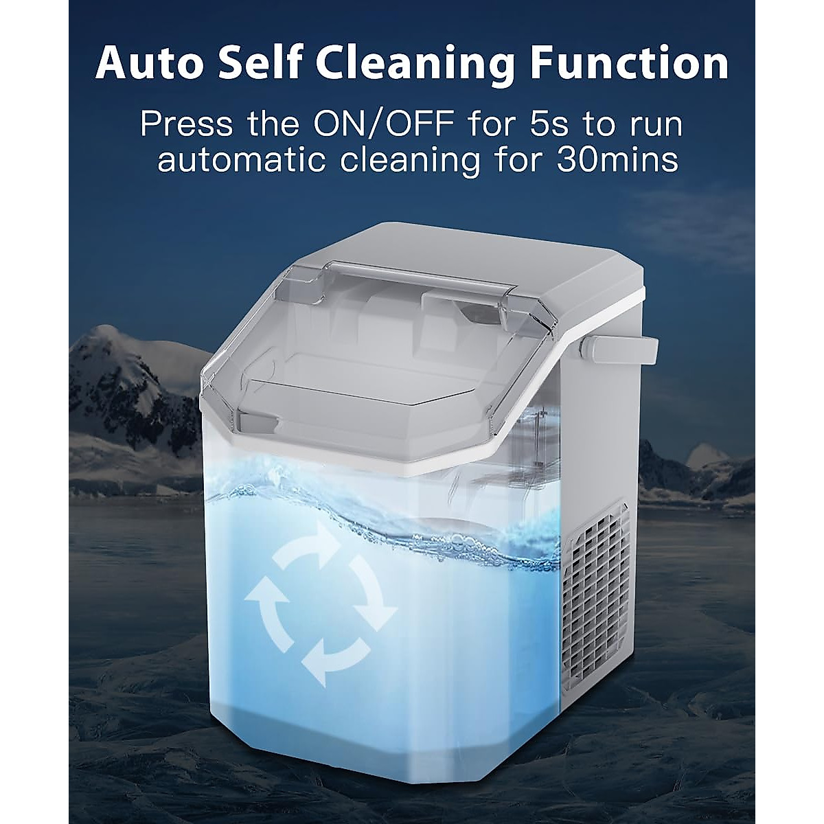 Joy Pebble Nugget Ice Maker, 10,000pcs/33lbs/Day, Portable Handheld Nugget Ice Maker Machine with Handle, Ice Makers Countertop Self-Cleaning, Ice Scoop and Basket, for Home/Office/Party, Silver