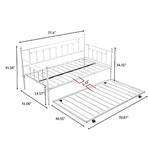 Modern Daybed with a Trundle Twin Size,Daybed Metal Frame with Pullout Trundle for Kids Teens and Adults, No Box Spring Needed,White Gray