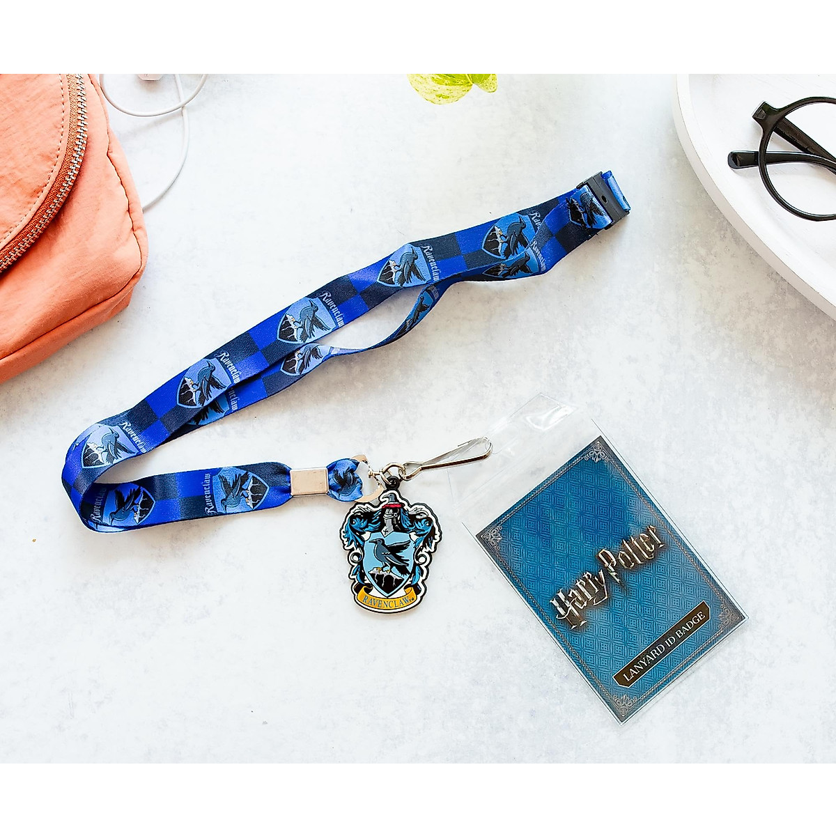 Harry Potter Ravenclaw 22-Inch Strap Lanyard With ID Badge Holder and Crest Charm | Vertical Nametag With Clear Window