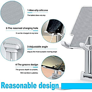 BrilliStar Cell Phone Stand Height Adjustable, [2020 Updated] Dual Tube Foldable Phone Stand,Portable Tablet Stand, Smartphones Desk Holder with Anti-Slip Design for iPad/Tablet/Mobile Phone(White)