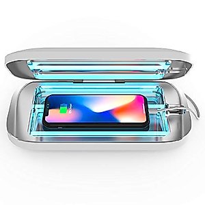 PhoneSoap Pro UV Smart Phone Sanitizer & Universal Cell Phone Charger Box | Patented & Clinically Proven 360-Degree UV-C Disinfection | Disinfects and Charges All Phones (White)