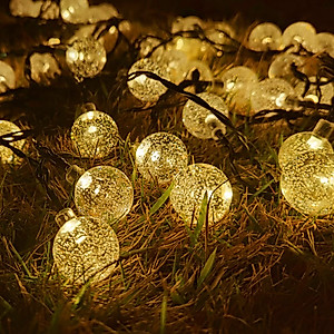 Solar Outdoor String Lights 60 LED Waterproof Solar Powered Patio Lights with 8 Lighting Modes, Crystal Globe Lights for Outside Garden Porch Balcony Yard Wedding Party Decor, 35.6FT, Warm White