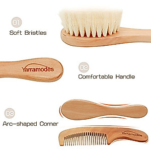 Baby Goat Hair Brush and Comb Set for Newborns & Toddlers Eco-Friendly Safe Brush for Cradle Cap Natural Wooden Comb Perfect Baby Shower and Registry Gift (Baby Hair Brush and Comb Set)