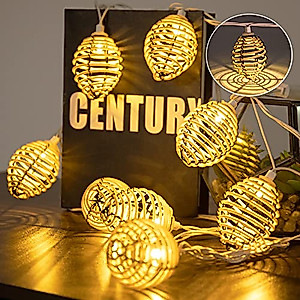 Vigdur Rattan Ball - Lantern String Lights with 10 Led Bulbs Plug in Decorative Lights for Indoor Outdoor Balcony Patio Garden Wedding Bedroom Decor