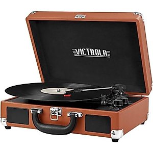Victrola Vintage 3-Speed Bluetooth Portable Suitcase Record Player with Built-in Speakers | Upgraded Turntable Audio Sound|Cognac, Model Number: VSC-550BT-CG