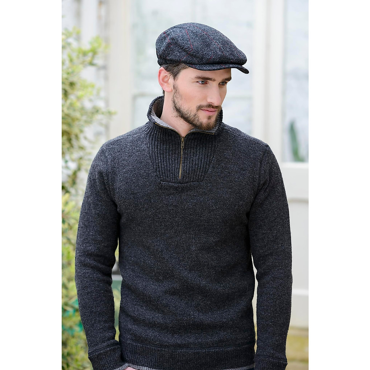 Mucros Weavers Kerry Cap Charcoal Herringbone X-Large