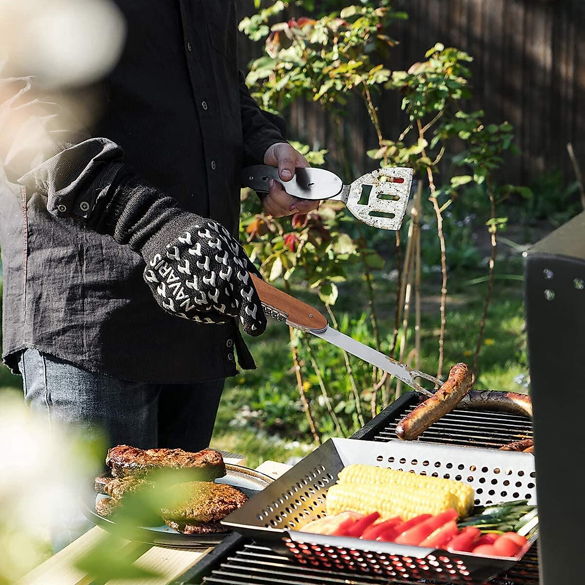 5 in 1 BBQ Multi Tool, Foldable & Portable Grill Tools Set for BBQ Grilling and Camping, Swiss Army Grilling Utensil Set Stainless Steel Grilling Accessories Gift for Men Father (with Bag)