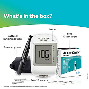Accu-Chek Instant S Glucometer with Free Test Strips, 10 Count (White)
