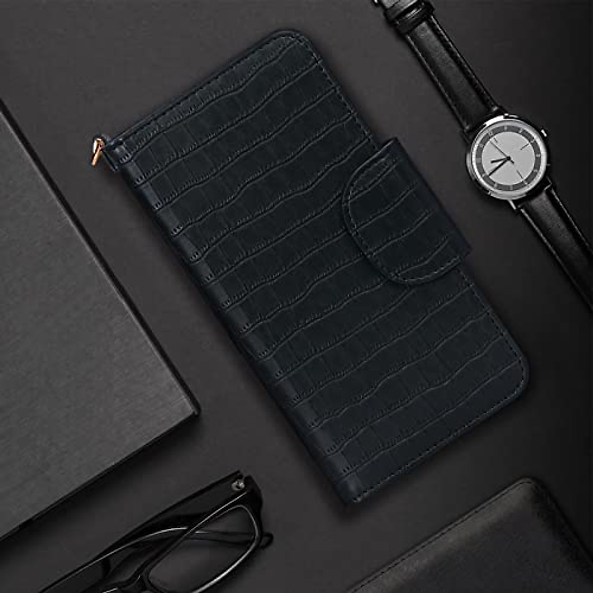 FYY Compatible with iPhone 11 Case, [Kickstand Feature] Luxury PU Leather Wallet Case Flip Folio Cover with [Card Slots] and [Note Pockets] Case for iPhone 11 6.1" Crocodile Black