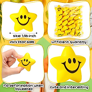 48 Pieces Star Stress Balls for Kids Star Mini Foam Ball Smile Face Stress Ball Bulk Relief Star Toys for School Carnival, Reward Student Prizes, Party Bag Fillers(Yellow)