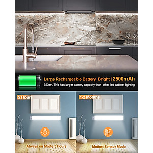 PRIORARE Motion Sensor Closet Light 54 LED Under Cabinet Night Lighting, 2500mAh Rechargeable Ultra Thin Magnetic Closet Lighting, 350lm Led Wireless Lights for Kitchen, Bedroom(White, 2Pack)