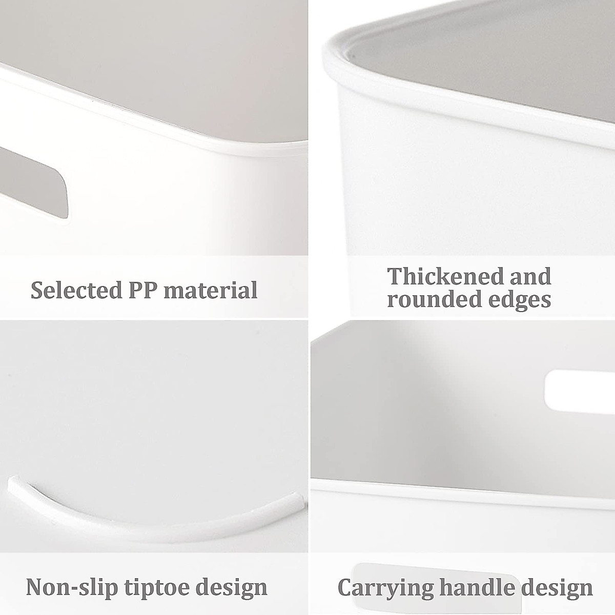 BLLREMIPSUR 3 Pack White Storage Bin, 10" Long Bathroom Organizing Bins, Plastic Organizer Bins with Handles for Vanity, Pantry, Shelves