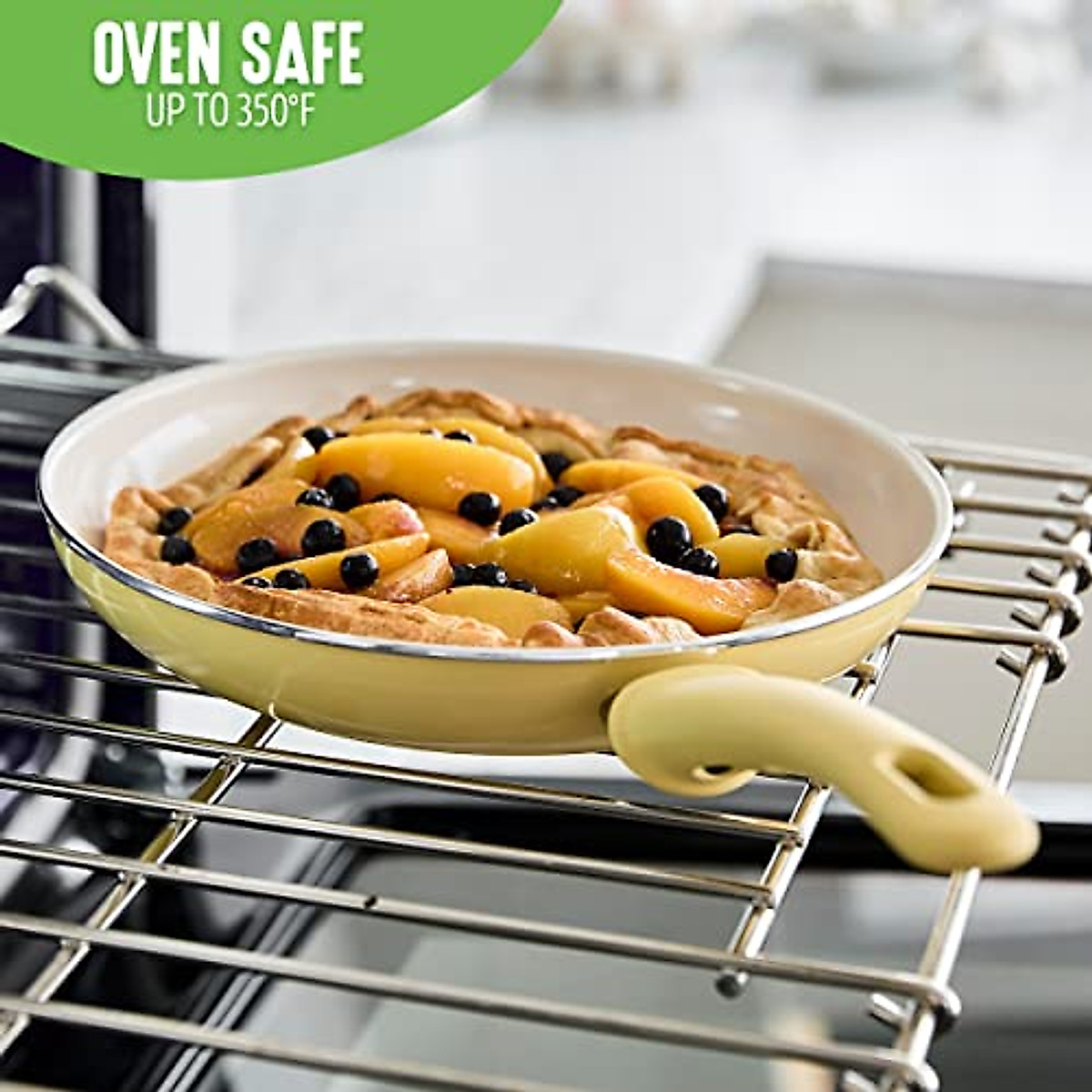 GreenLife Soft Grip Healthy Ceramic Nonstick, 7" and 10" Frying Pan Skillet Set, PFAS-Free, Dishwasher Safe, Yellow