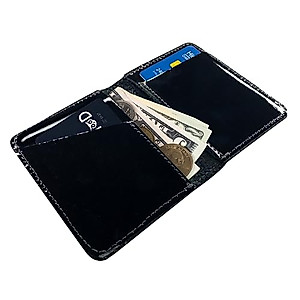 Hide & Drink, Bifold Wallet, Slim Card Holder, Minimalist Traveler Wallet, Vintage Front Pocket Wallet, Full Grain Leather, Handmade, Obsidian