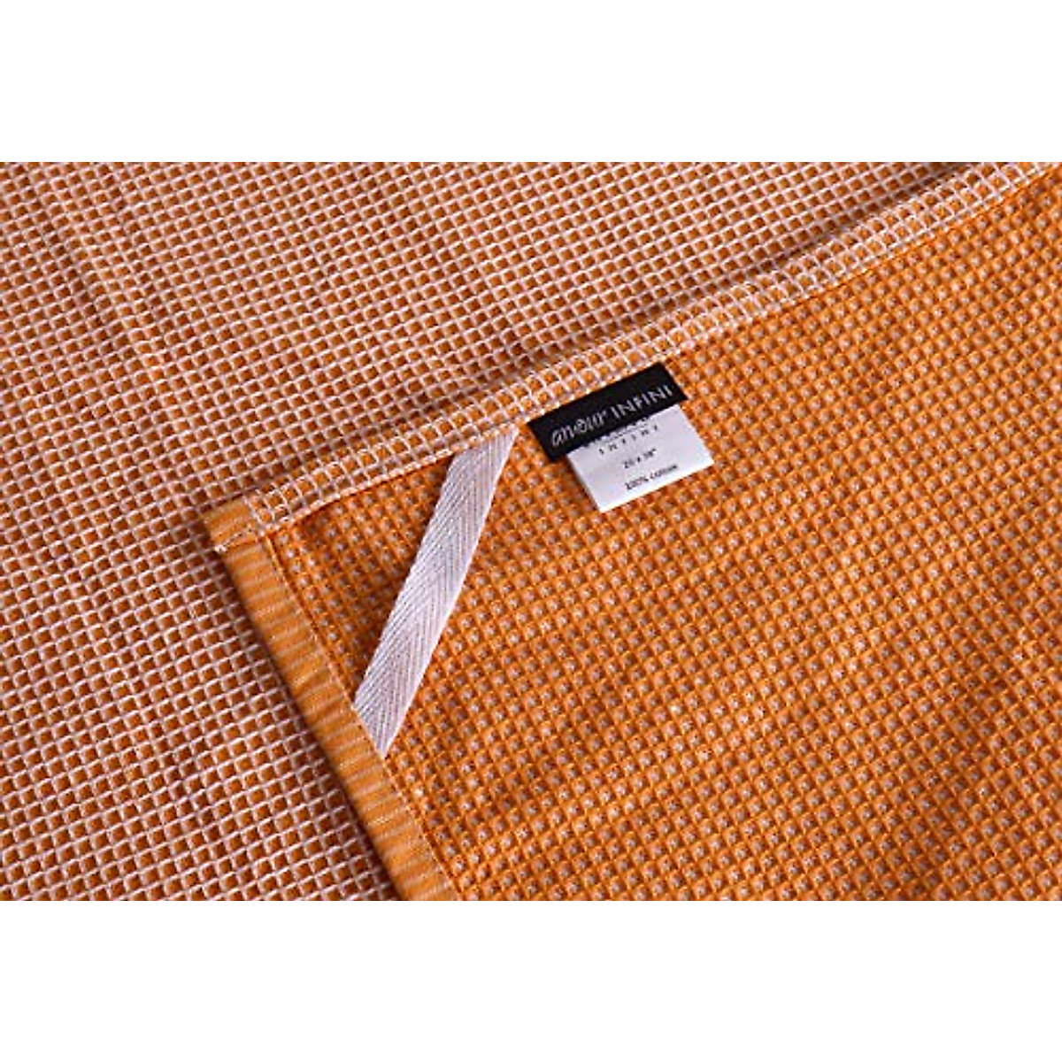 AMOUR INFINI Cotton Kitchen Towels - Set of 4 Highly Absorbent, Ultra Soft Waffle Weave Tea Towel with Hanging Loop - 20x28 Inch Quick Drying Dish Cloths for Cleaning (Orange)