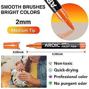 AROIC Paint Pens for Rock Painting - 48 Pack.Write On Anything! Paint pens for Rock, Wood, Metal, Plastic, Glass, Canvas, Ceramic & More! Low-Odor, Oil-Based, Medium-Tip Paint Markers