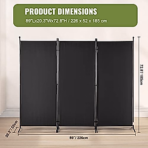 VEVOR Room Divider, 6.1 ft Room Dividers and Folding Privacy Screens (3-Panel), Fabric Partition Room Dividers for Office, Bedroom, Dining Room, Study, Freestanding, Black