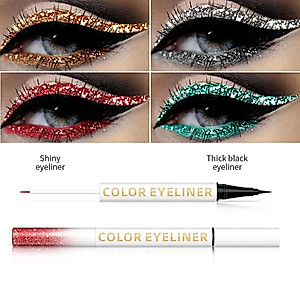 UOCK Double Ended Eyeliner Set - Black & Metallic Liquid Eyeliner Glitter Eyeliner Liquid Sparkling Eyeshadow Waterproof Glowing Eye Makeup Set (03#Silver)