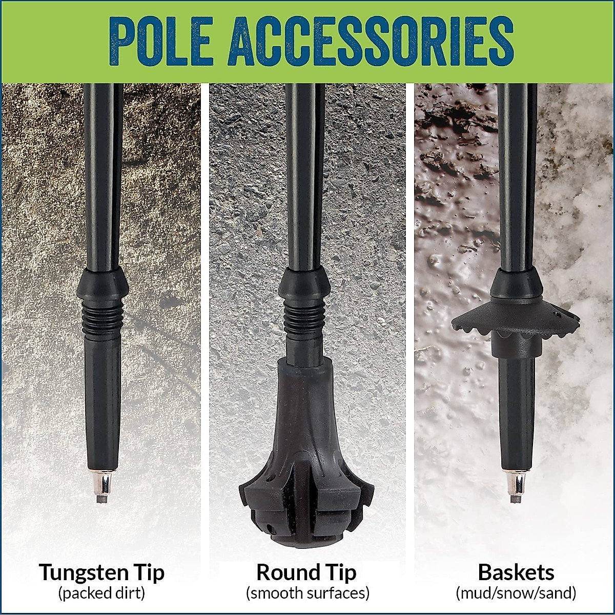 Trekking Bundle - York Nordic Adjustable Travel Pole with 2 Extra Sets of Feet