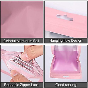 Resealable Smell Proof Bags 100PCS Mylar Ziplock Food Storage Bags with Clear Window and Euro Hang Hole Odorless Mylar Bags Heat Seal Pouch Food Safe Storage (Pink, 4 x 6 Inch)