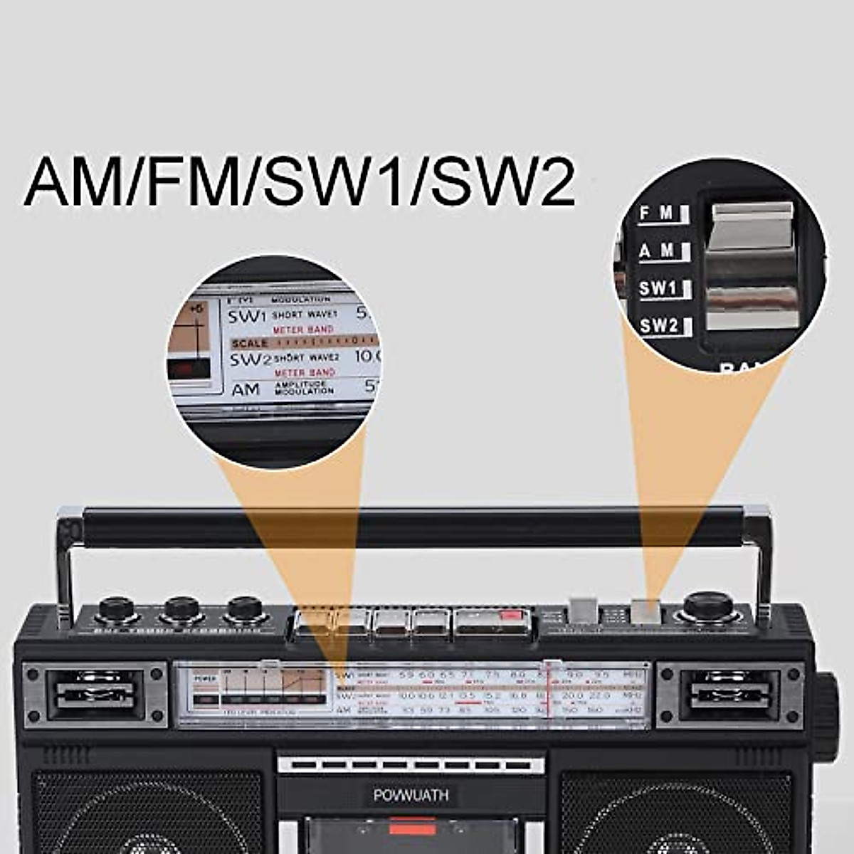 Portable Cassette Player Boombox AM/FM/SW1/SW2 Radio Tape Player Recorder with Bluetooth Microphone