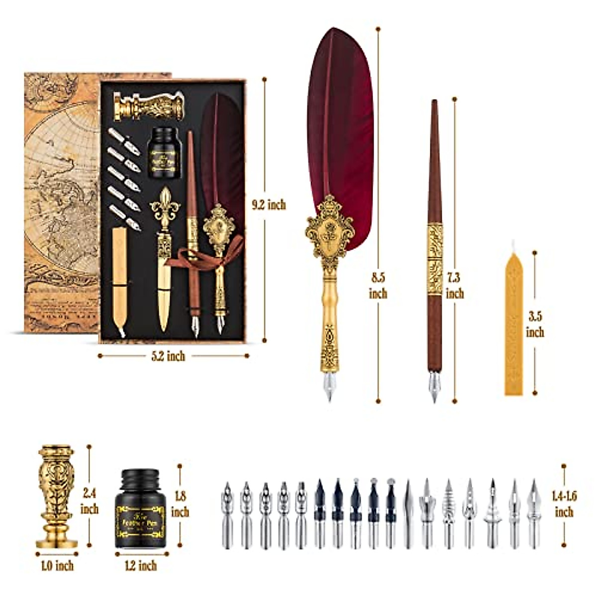 Hethrone Feather Pen and Ink Set - Quill Pens Calligraphy Pen Set Fountain Dip Pen
