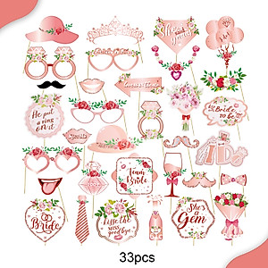 33PCS Bridal Shower Photo Booth Props,Pink Bachelorette Photo Props for Bachelorette Party Decorations