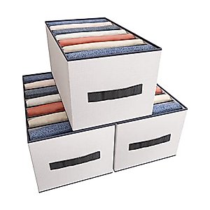 Bosuelife 3 Pack Wardrobe Clothes Organizer, 7 Grids Waterproof Mesh Jeans Drawer Closet Organizers and Storage, Dimension 14-1/4" x 9-1/2"x 8" (Compartment width: 2")
