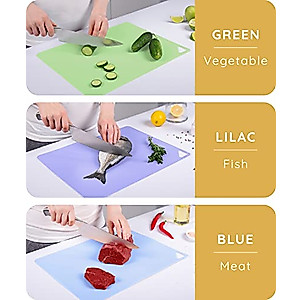 Extra Thin Flexible Cutting Boards for Kitchen - Cutting Mats for Cooking, Colored Cutting Mat Set with Easy-Grip Handles | Non Slip Cutting Sheets, Flexible Plastic Cutting Board Set of 3 (15"x12")