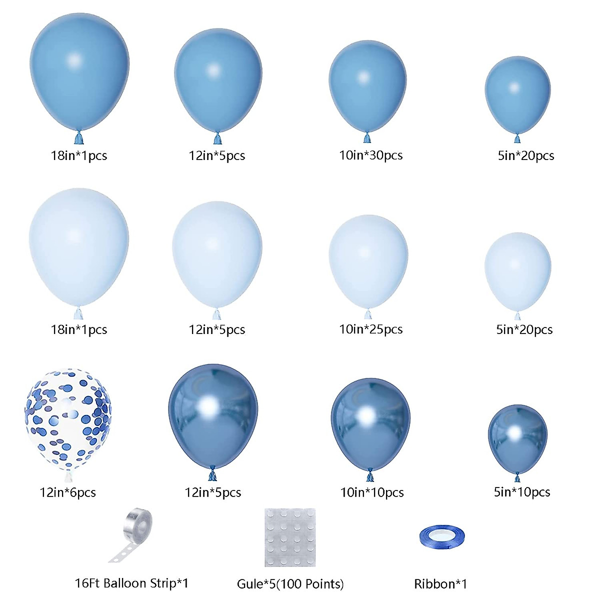 DBKL Blue Balloon Garland Arch Kit with Different Size Metallic Macaron Blue Confetti Balloons for Baby Shower Boys Birthday Wedding Graduation Ocean Themed Party Background Decorations