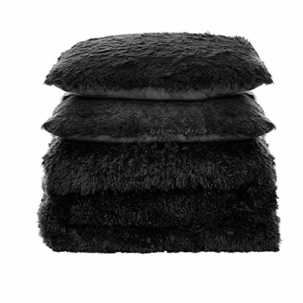 Sweet Home Collection Plush Shaggy Comforter Set Ultra Soft Luxurious Faux Fur Decorative Fluffy Crystal Velvet Bedding with 2 Shams, Queen, Black