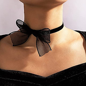 Jumwrit Black Lace Big Bow Choker Necklaces Sexy Gothic Style Adjustable Necklaces for Women