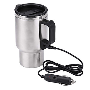 Oumefar 12V 450ml Car Heating Cup, Electric Car Stainless Steel Travel Heating Cup Car Electric Cup Coffee Tea Car Cup Mug Warmer Car Kettle Boiler