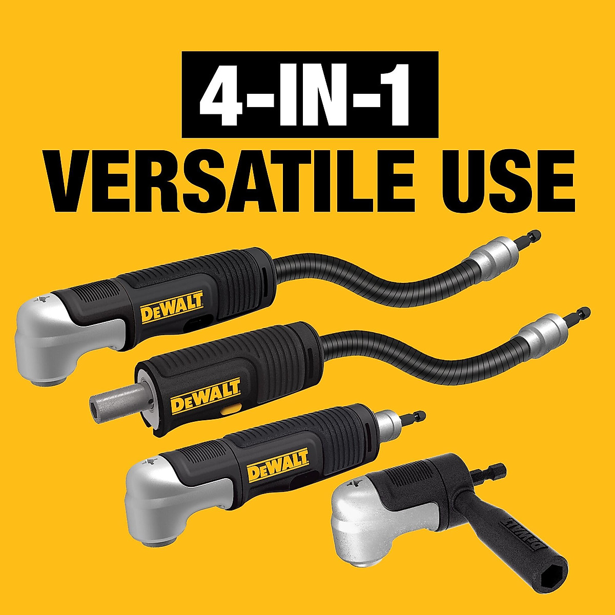 DEWALT Right Angle Drill Adaptor, FlexTorq, 4-in-1 System, Compact, Straight Flexible Shaft, 12-Inch (DWAMRASETFT)