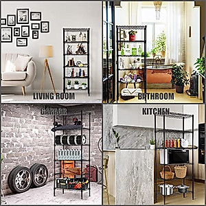 NChanmar 6-Tier Wire Shelving Unit Storage Shelves Metal Shelves 60"x23"x13" Heavy Duty Metal Storage Rack Wire Rack NSF Height Adjustable for Home Kitchen Bathroom Garage Shelving(Black)