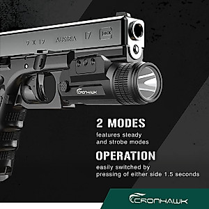 CRONHAWK Pistol Flashlight Rechargeable 700 Lumen Rail Mounted Tactical Flashlight Compact Weapon Light for Gun Light fits Picatinny