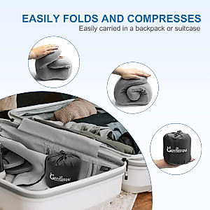 Gentlepaw Travel Pillow - Memory Foam Cervical Neck Pillow for Adults, Kids, Children, Convenient & Portable U Shaped Pillows, Airplane Pillow for Home, Office, Camping, Travelling, Sleeping (Gray)
