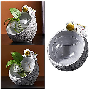 Glass Vase Astronaut Glass Planter Astronaut Ornaments Creative Desktop Flower Vases for Home Garden Wedding Decor - Golden