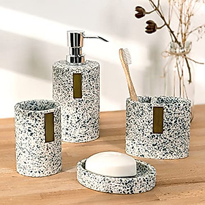 Allure Home Creation Lerrazzo 4-Piece Resin with Bamboo Bathroom Accessory Set in Grey/Natural Terrazzo Look Finish