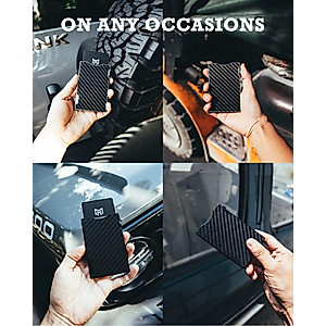 MNGARISTA Minimalist Slim Metal Wallet for Men, Pop Up Credit Card Holder with 3K Carbon Fiber Cover and Detachable Money Clip, RFID Blocking Wallet for 4-6 Cards (Black)