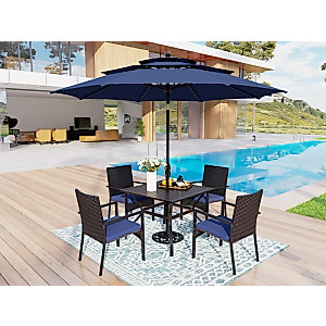 MFSTUDIO Patio Brown Woven Wicker Chairs Set, Oversized Outdoor Patio Wicker Rattan Dining Chairs Set of 4 with Extra Wide Seat, 4 Patio Resin Chair Sets with Armrests and Cushions, 330lbs