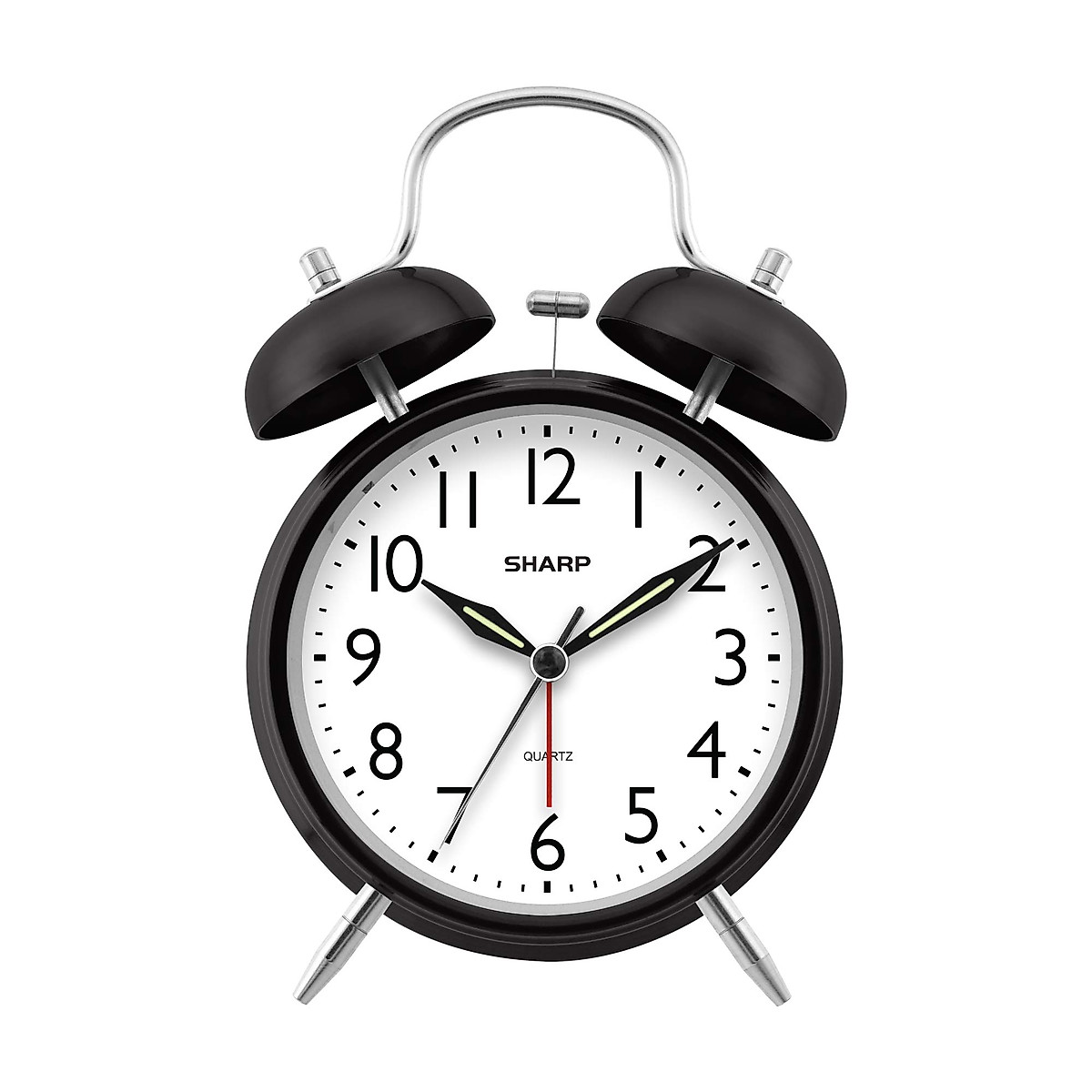 SHARP Twin Bell Alarm Clock - Loud Alarm - Great for Heavy Sleepers - Battery Operated Quartz Analog Clock (Midnight Black)