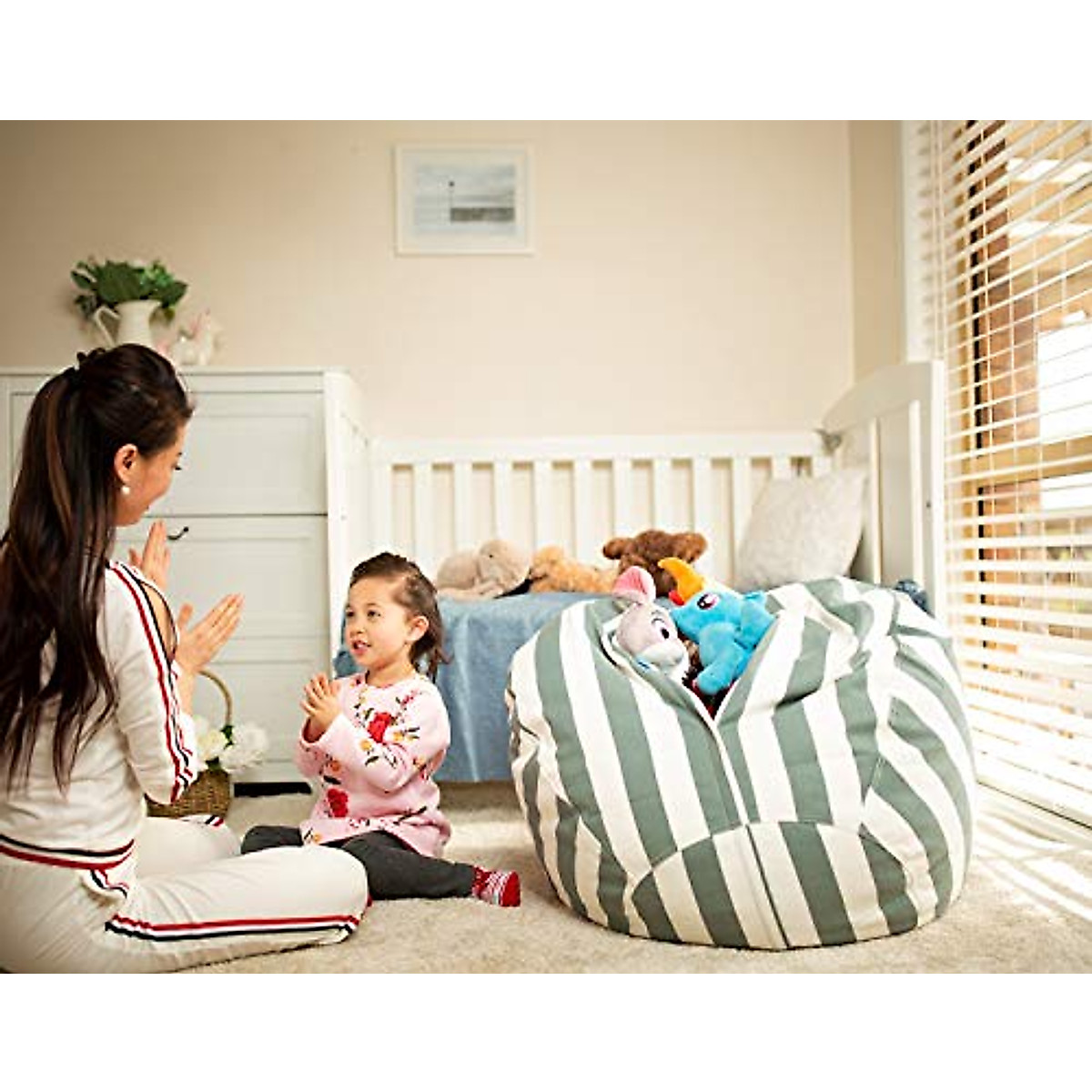 Wekapo Stuffed Animal Storage Bean Bag Chair Cover for Kids | Stuffable Zipper Beanbag for Organizing Children Plush Toys Large Premium Cotton Canvas